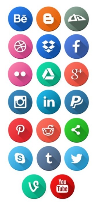 Download Free 20 Flat Round Social Media Icons (PSD+PNG) - Free Social ...
