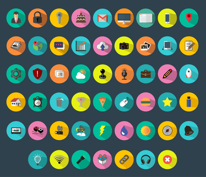 Download Free 52 Colorful Flat Icons Vector - Free Vector Icons, Web Icons
