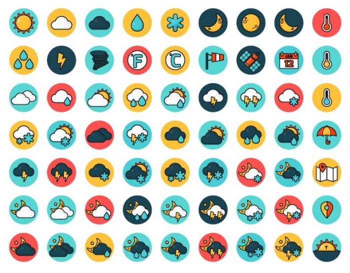 Download Free Flat Round Weather Icon Set Vector - Free Vector Icons