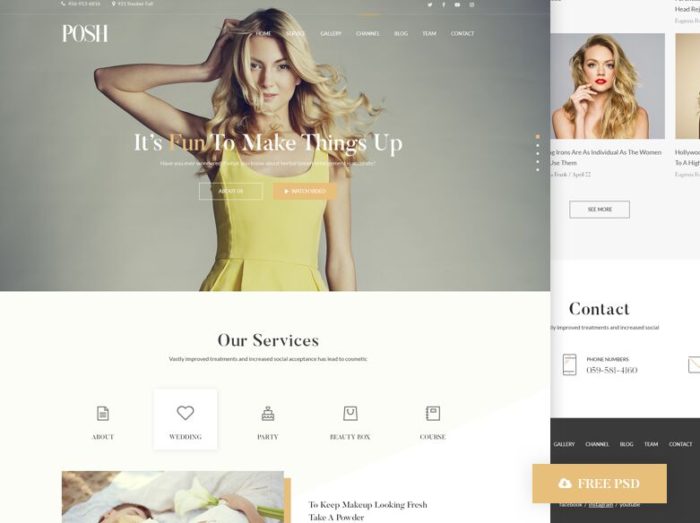 Download Free Posh Beauty Web Template PSD - Free Website Templates