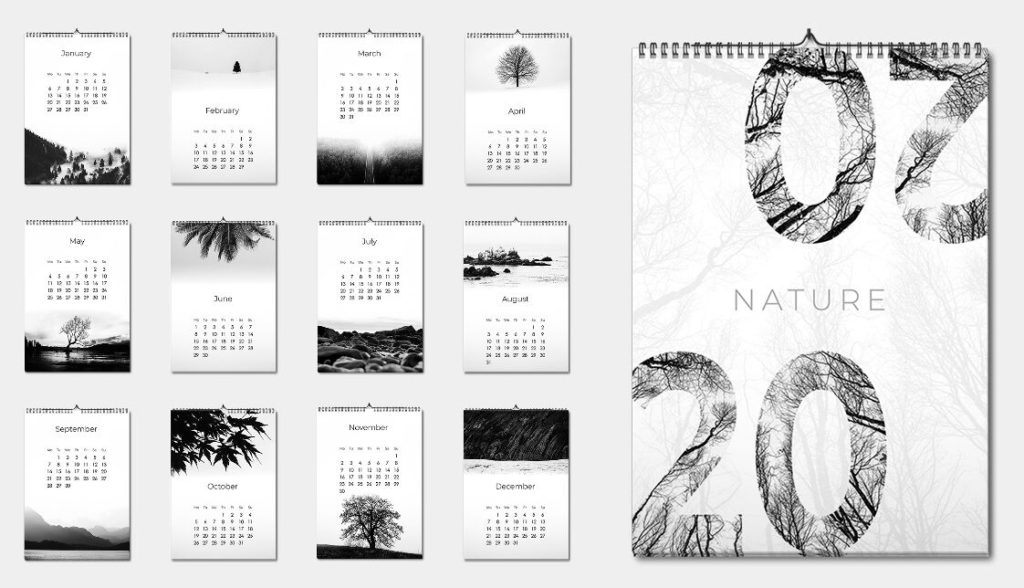Download Free Minimal 2020 Nature Calendar PDF - Free Vector Misc