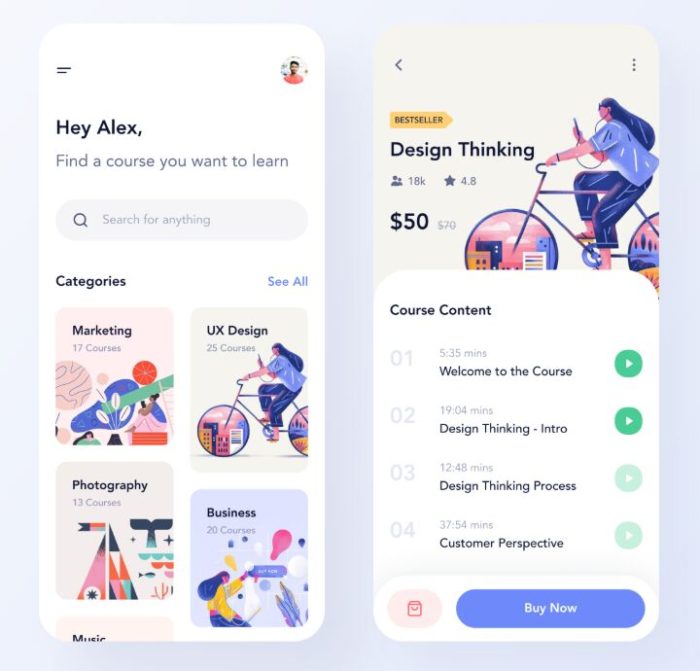 Download Free Online Course App UI Design Sketch - Free Figma, Mobile UI