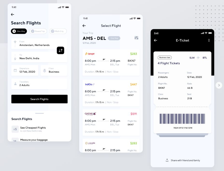 Download Free Flight App UI Design Adobe XD - Free Web & Mobile Templates