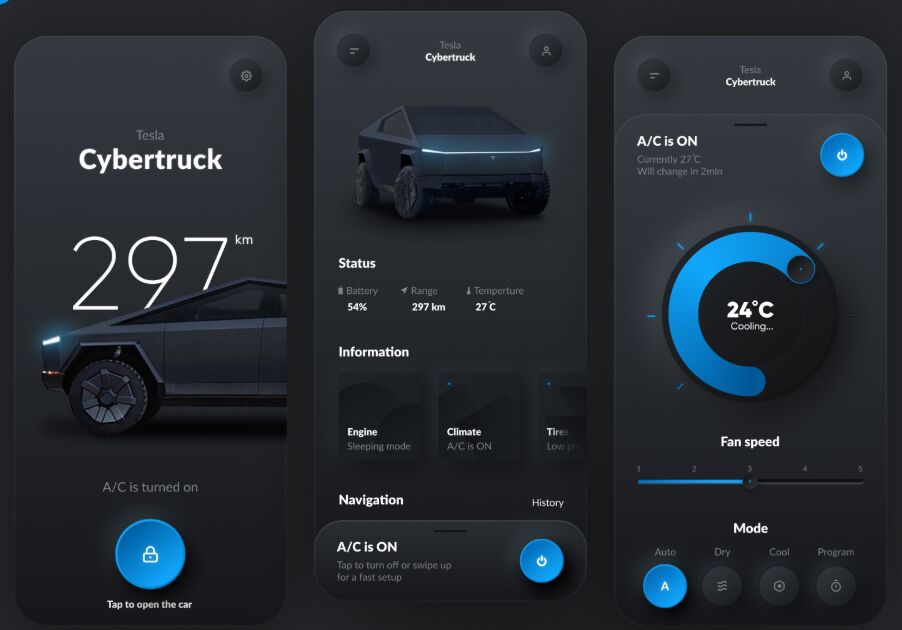Download Free Tesla Smart App UI For Figma - Free Figma, Mobile UI