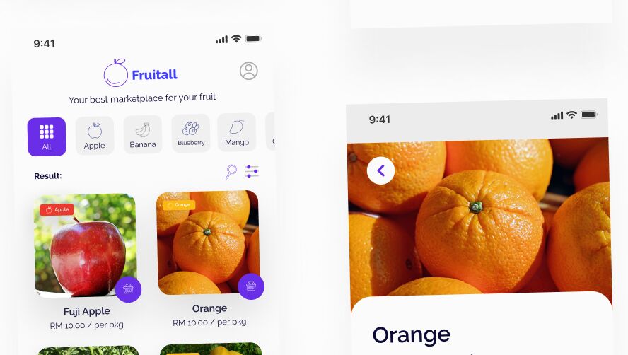 Download Free Fruit App UI Design Mockup Figma - Free Figma, Figma Mockups, Mobile UI