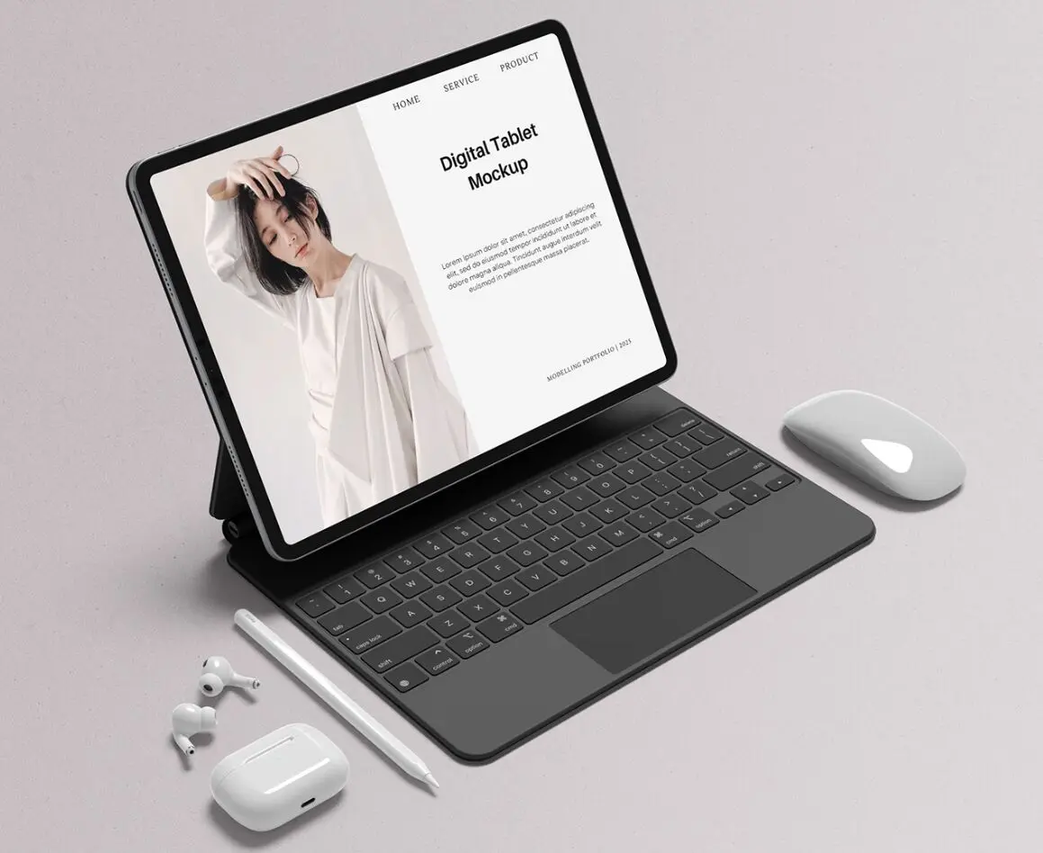 Download Free iPad Pro With Keyboard PSD Mockup - Free PSD Mockups