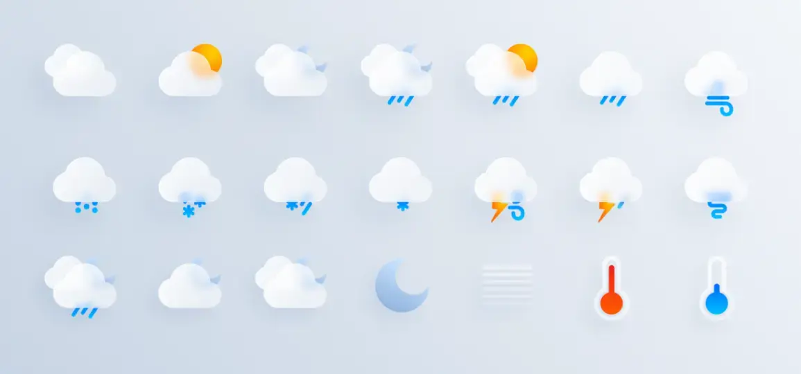 Download Free 20+ Glassmorphism Style Weather Icons Figma - Free Figma