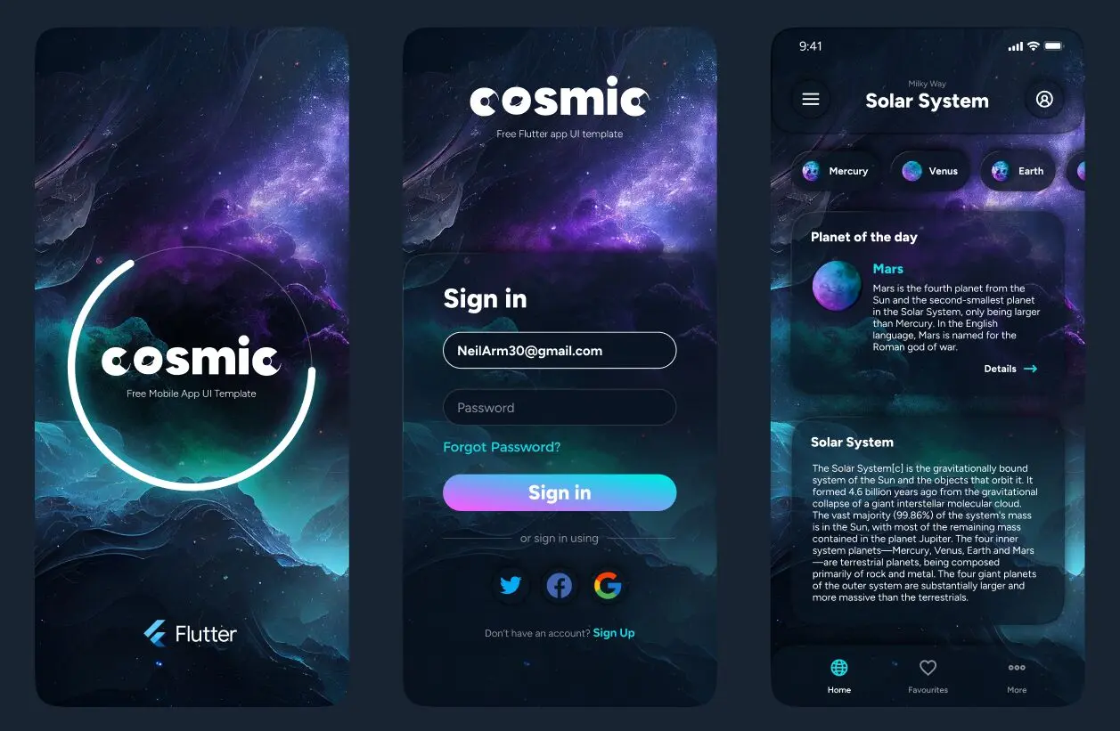 Download Free Cosmic Flutter App UI Figma - Free Figma, Mobile UI Download Free Cosmic Flutter App UI Figma - Free Figma, Mobile UI