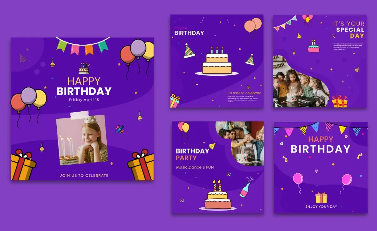 Download Free Birthday Instagram Post Card Set Vector - Free Vector Cards