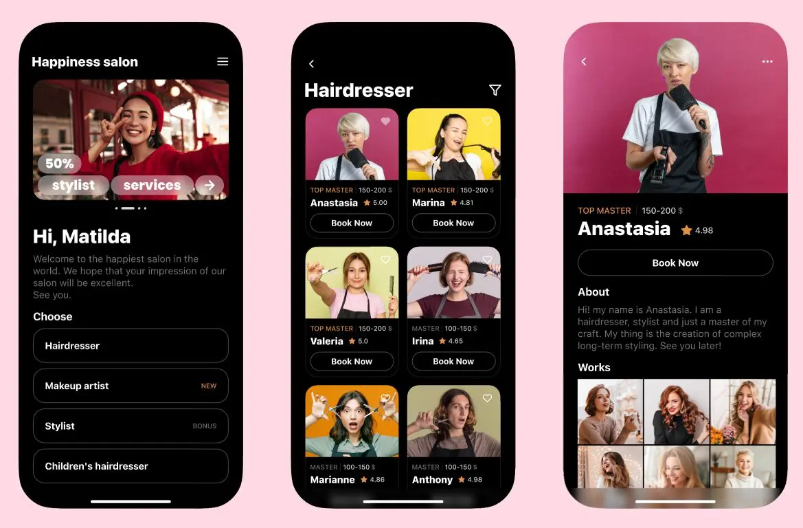 Download Free Beauty Salon Mobile App UI Kit - Free Figma, Mobile UI