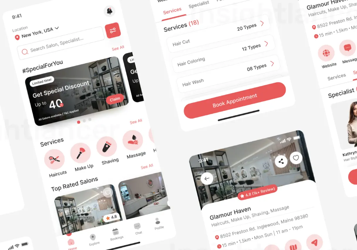 Download Free Barber and Beauty Salon Booking App Design - Free Figma, Mobile UI