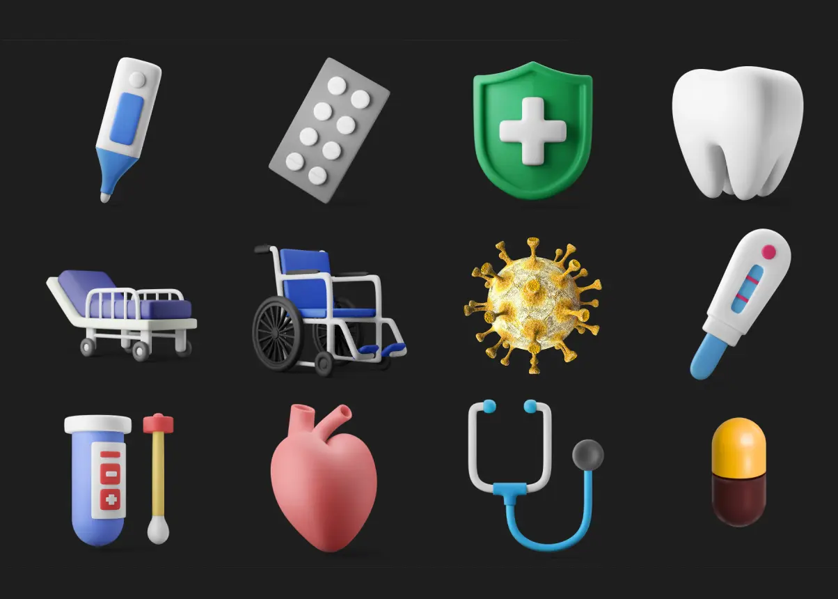 Download Free 3D Sleek Medical Icons Set Figma - Free Figma, Object Icons