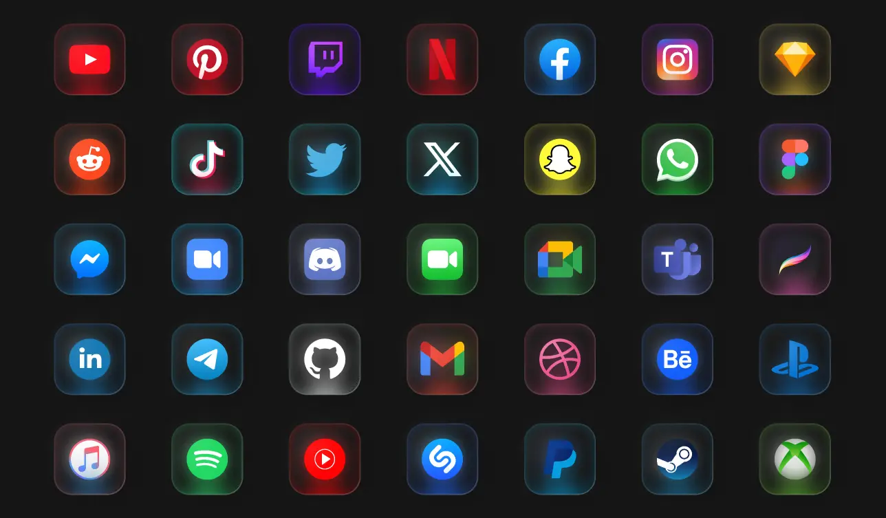 Download Free 35 Social Media Glass Icons Figma - Free Figma, Social Icons