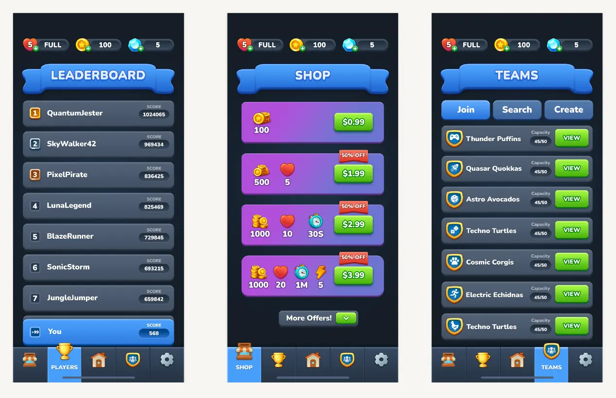 Download Free Casual Game App UI Kit PSD - Free Mobile UI