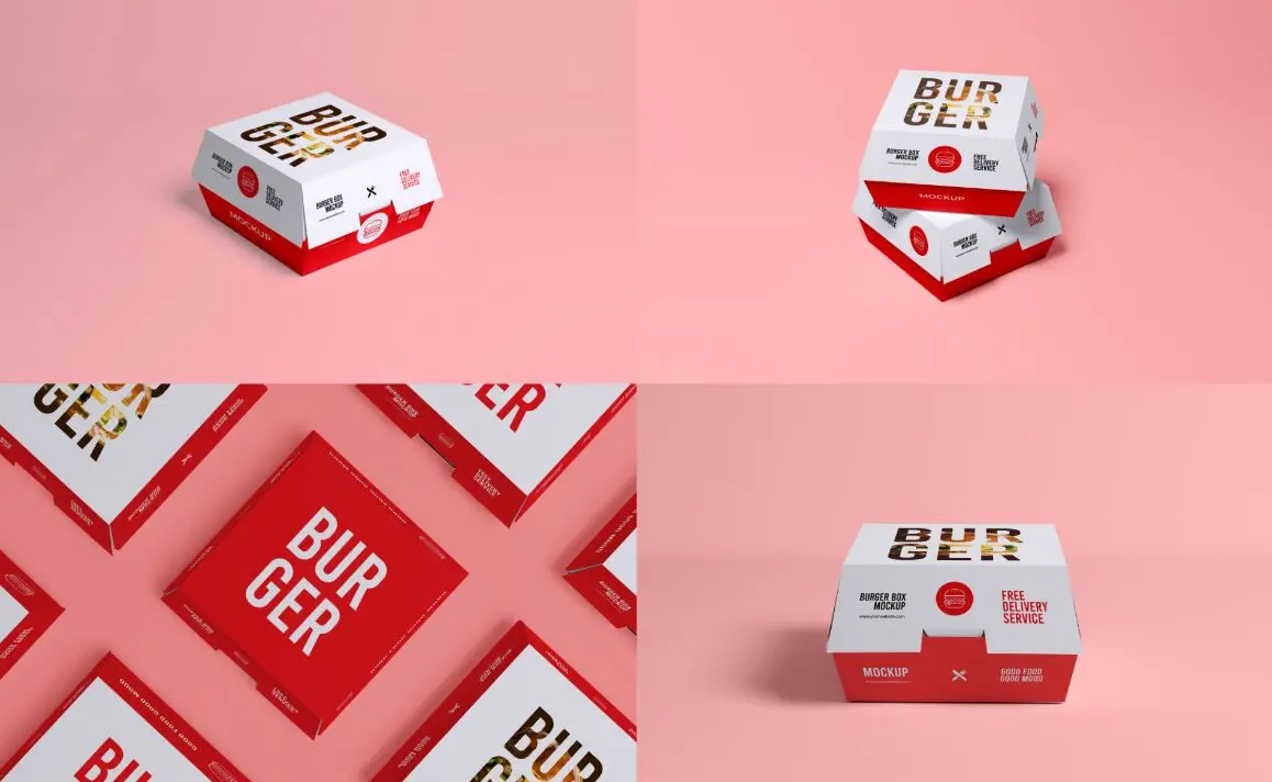 Download Free Burger Square Box Packaging PSD Mockup - Free PSD Mockups