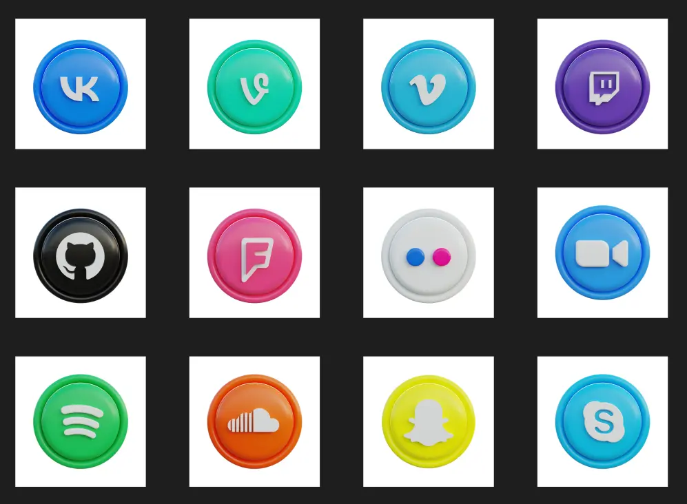 Download Free 40+ Circular 3D Social Icons Figma - Free Figma, Social Icons
