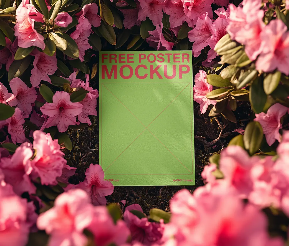 Download Free Poster In The Flowers PSD Mockup - Free PSD Mockups