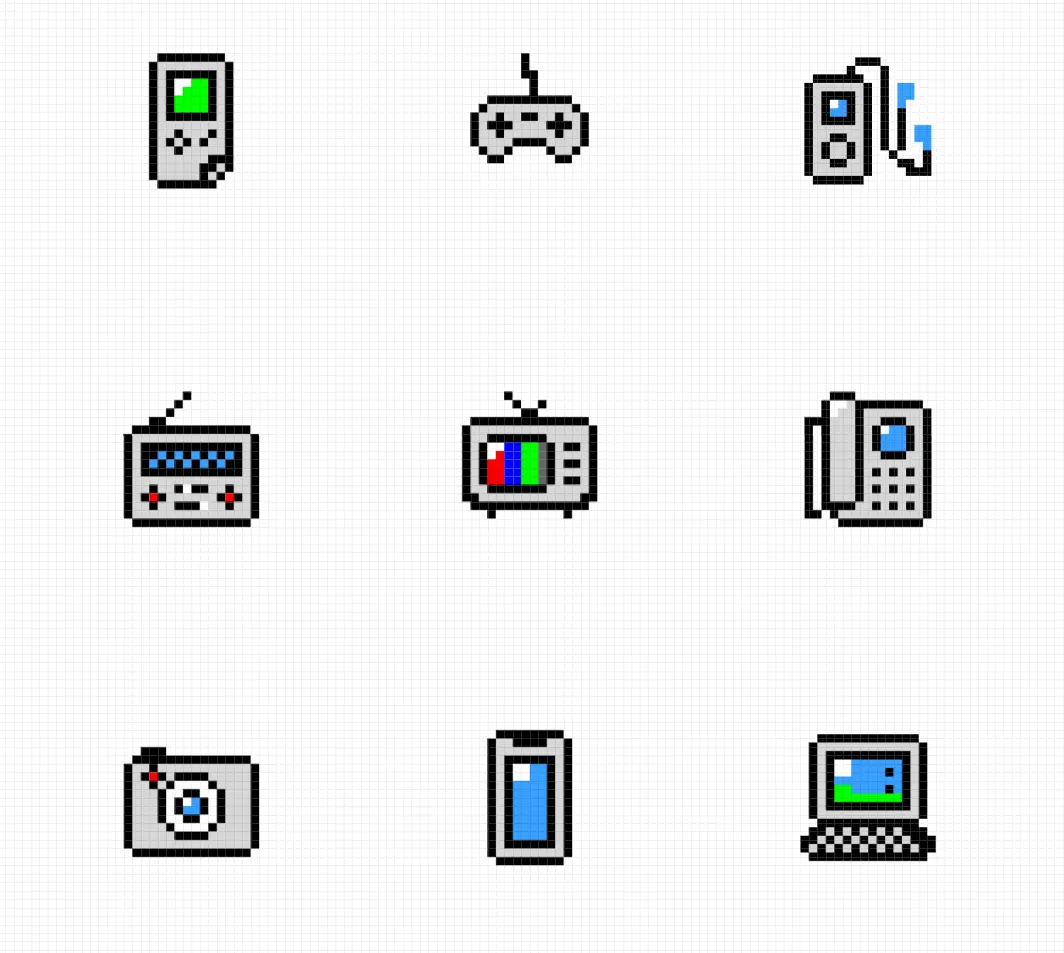 Download Free Pixel Icons: 9 Retro Gadgets - Free Web Icons