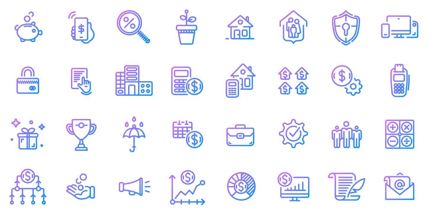 Download Free 32 Gradient Finance & Banking Icons in Figma