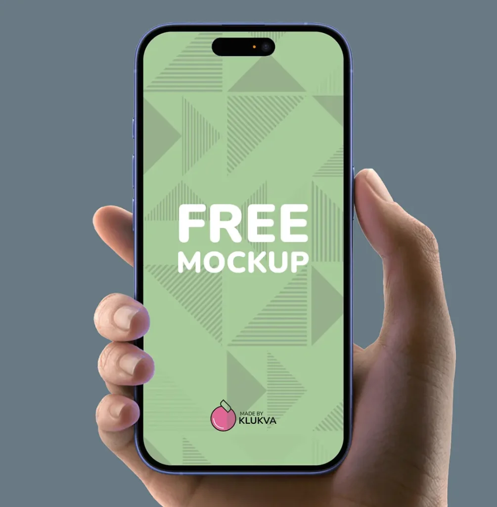 Download Free Realistic iPhone 16 in Hand PSD Mockup - Free PSD Mockups