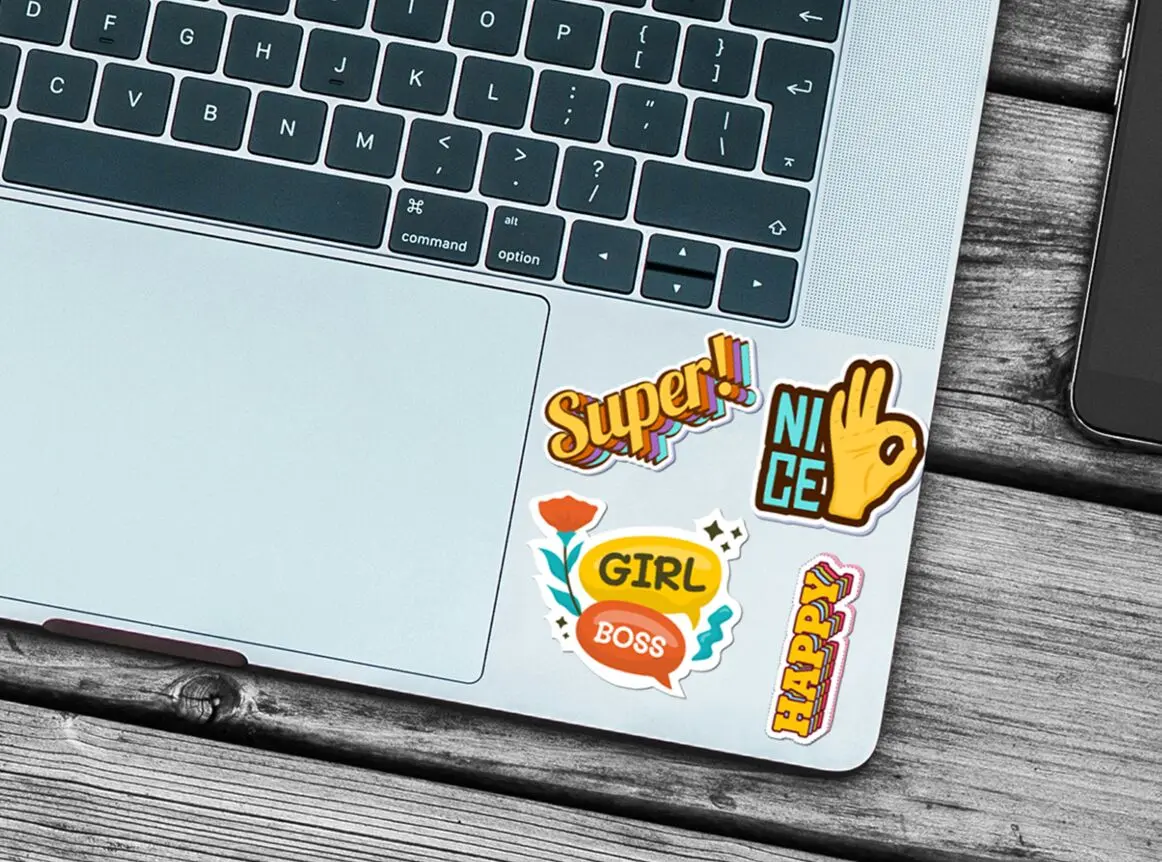 Download Free Realistic Laptop Sticker Mockup PSD
