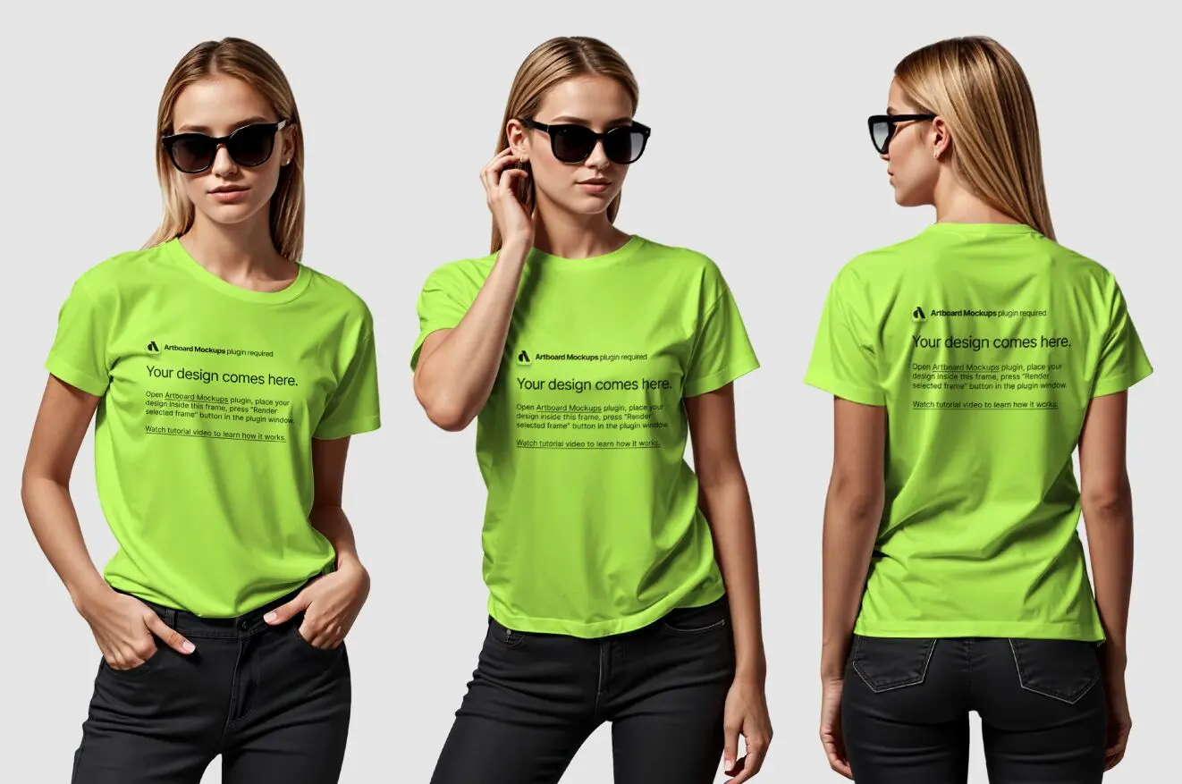 Download Free T-Shirt Mockup with Realistic Woman Model