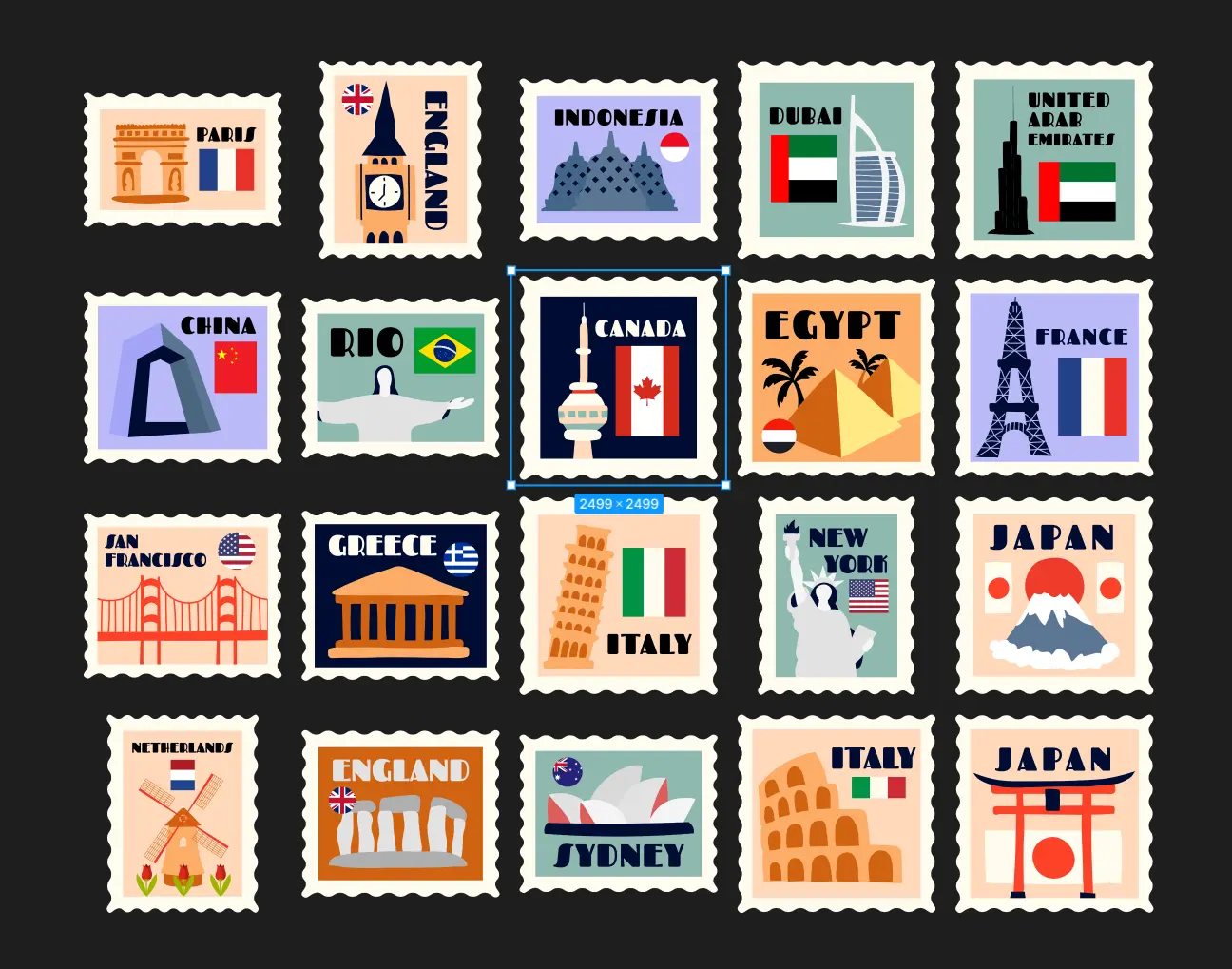 Download 20 Free Flat Landmark Stamps - Free Figma