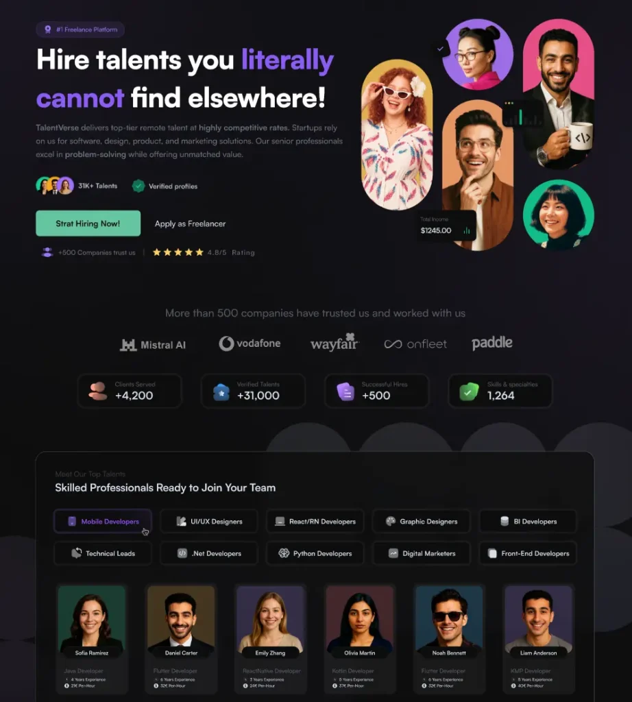 Download Free Modern SaaS Hiring Platform Landing Page Template - Free Figma, Web UI Kits