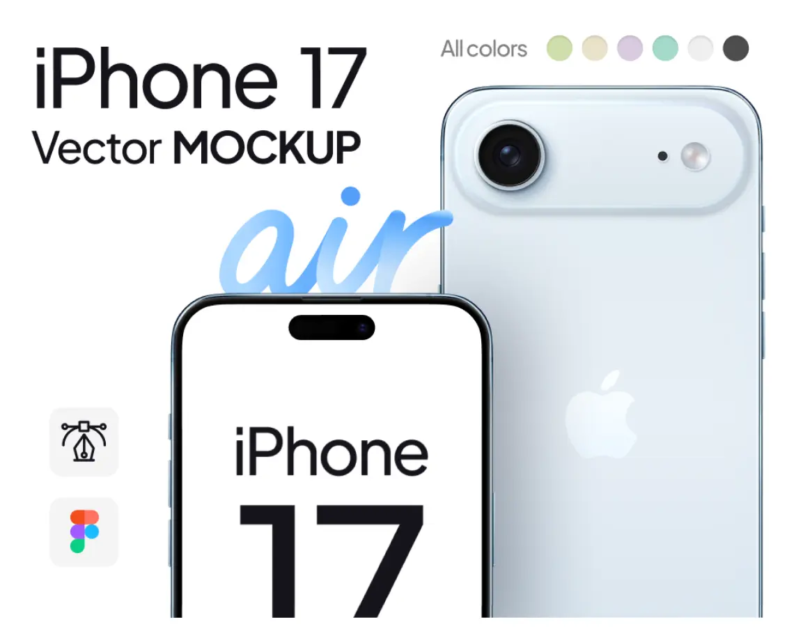 Download Free iPhone 17 Air Fully Editable Vector Mockups