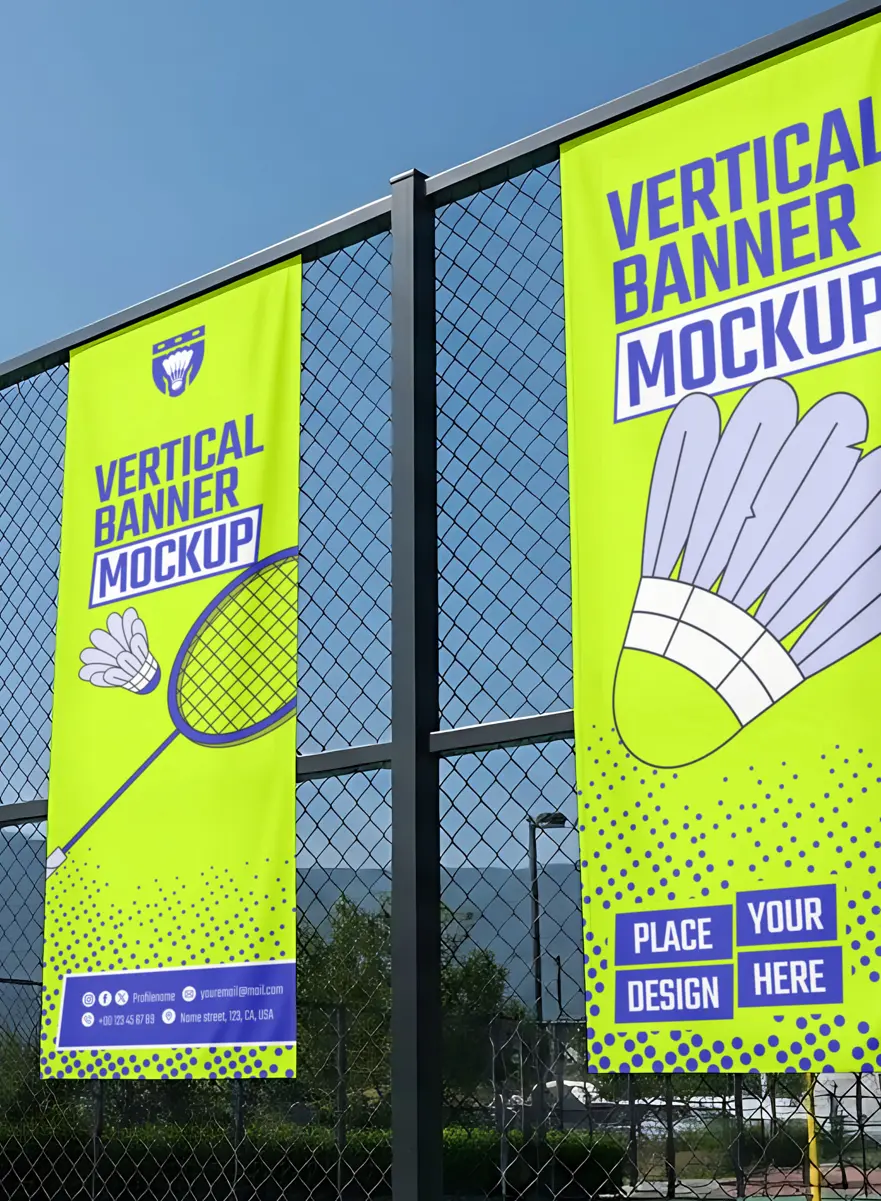Download Free Vertical Banner Badminton Mockup for Event Design